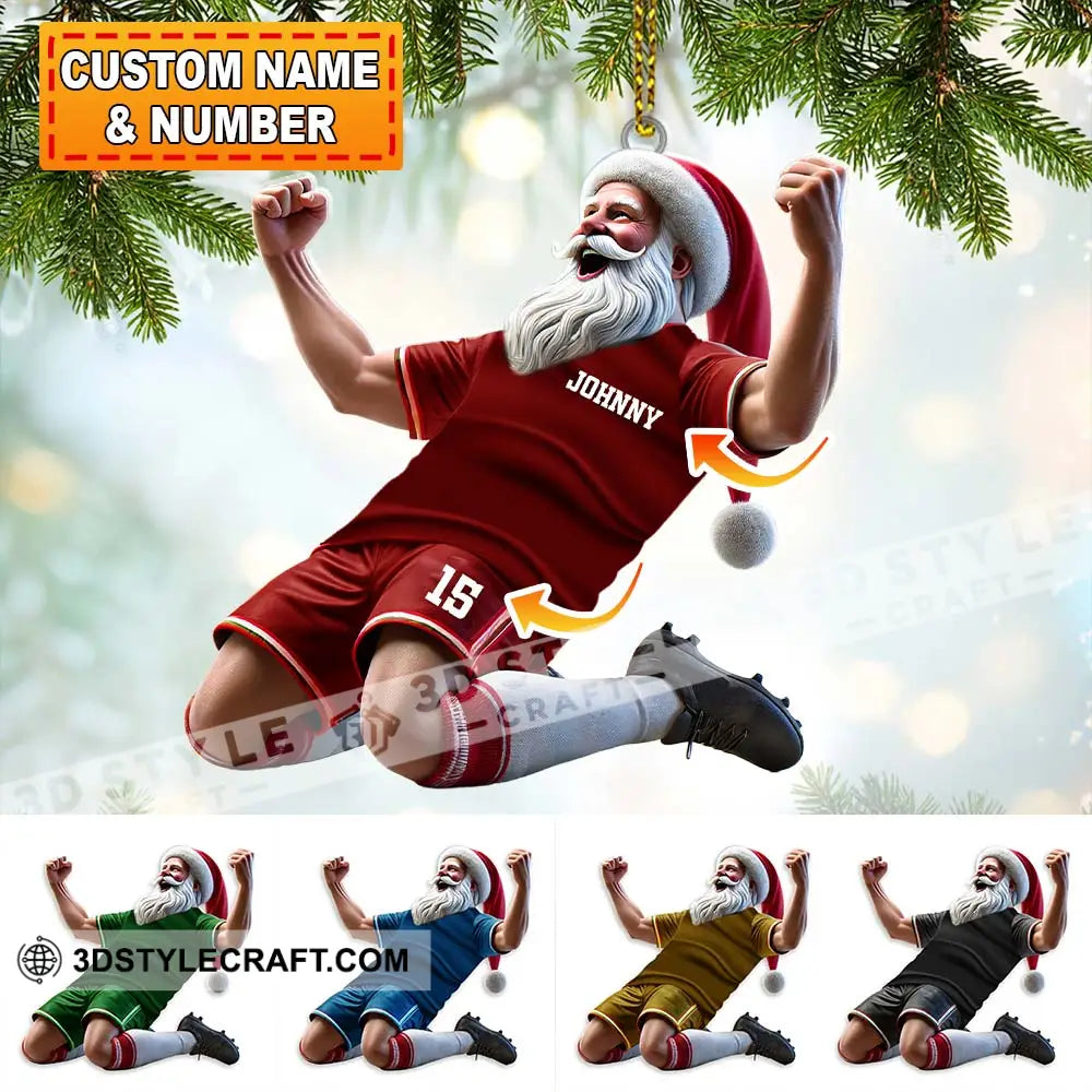 Custom Name and Number Soccer Santa Ornament, Soccer Christmas Gift