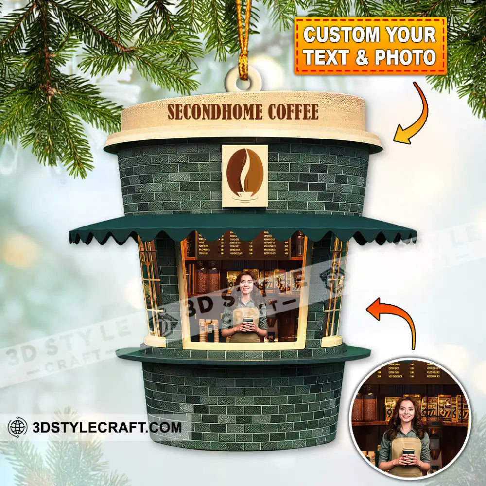 Custom Name and Photo Coffee Shop Ornament, Coffee Love Christmas Gift