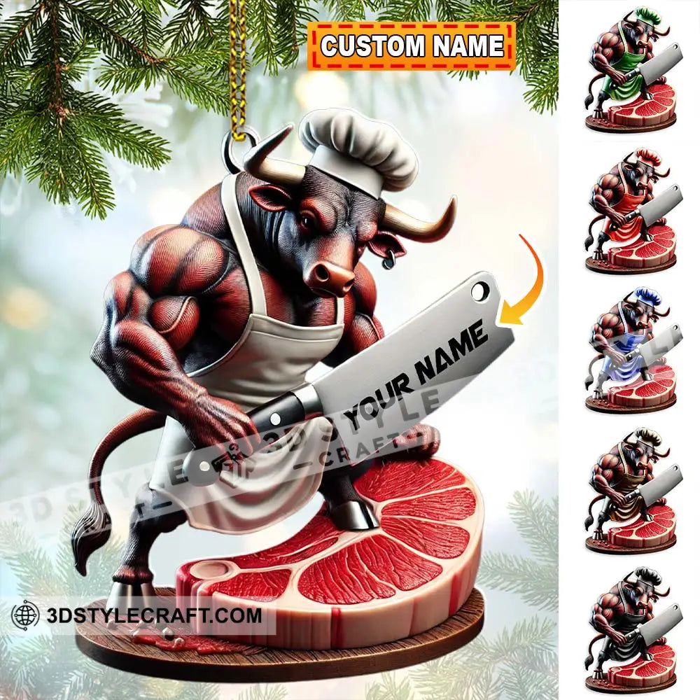 Custom Name Butcher Ornament, Butcher Shop Christmas Gift Decoration