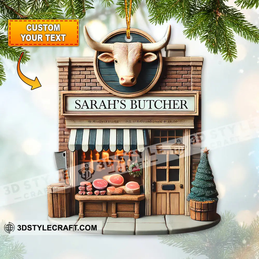 Custom Name Butcher Store Ornament, Butcher Store Christmas Decoration