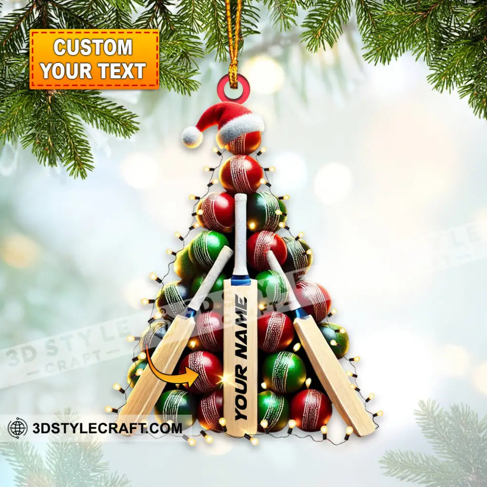 Custom Name Cricket Ball Ornament, Cricket Ball Lover Christmas Gift