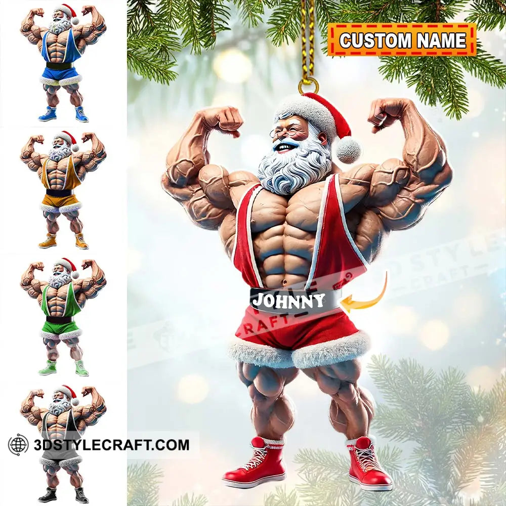 Custom Name Gym Work Out Santa Ornament, Gymnastics Christmas Gift