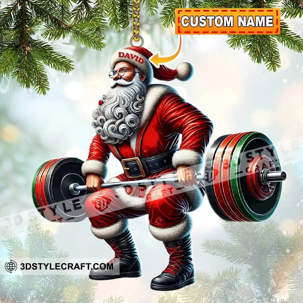 Custom Name Gym Work Out Santa Ornament, Weightlifting Ornament, Gymna