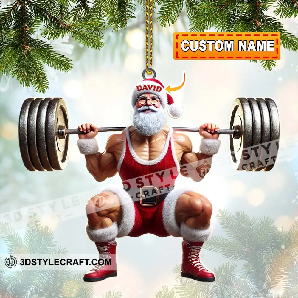 Custom Name Gym Work Out Santa Ornament, Weightlifting Ornament, Gymna
