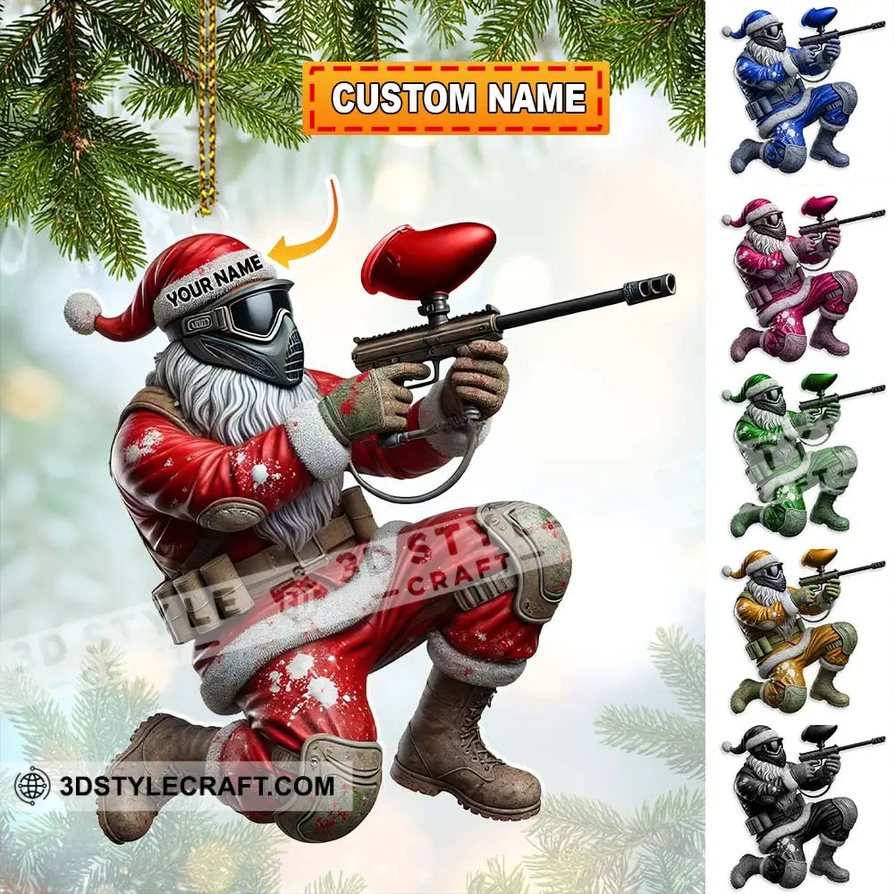 Custom Name Paintball Shooting Santa Ornament, Paintball Shooting Chri