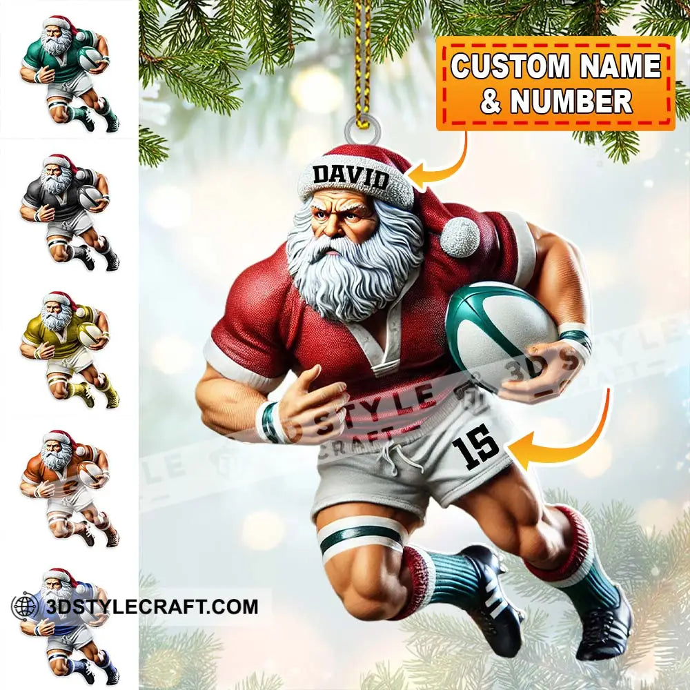 Custom Name Rugby Football Santa Ornament, Rugby Football Lover Christ