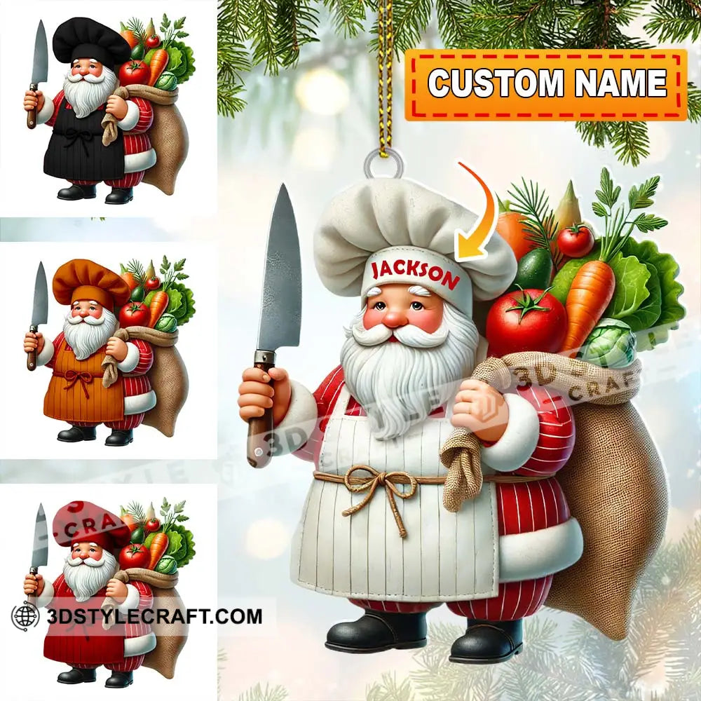 Custom Name Santa Chef Ornament, Chef Christmas Gift