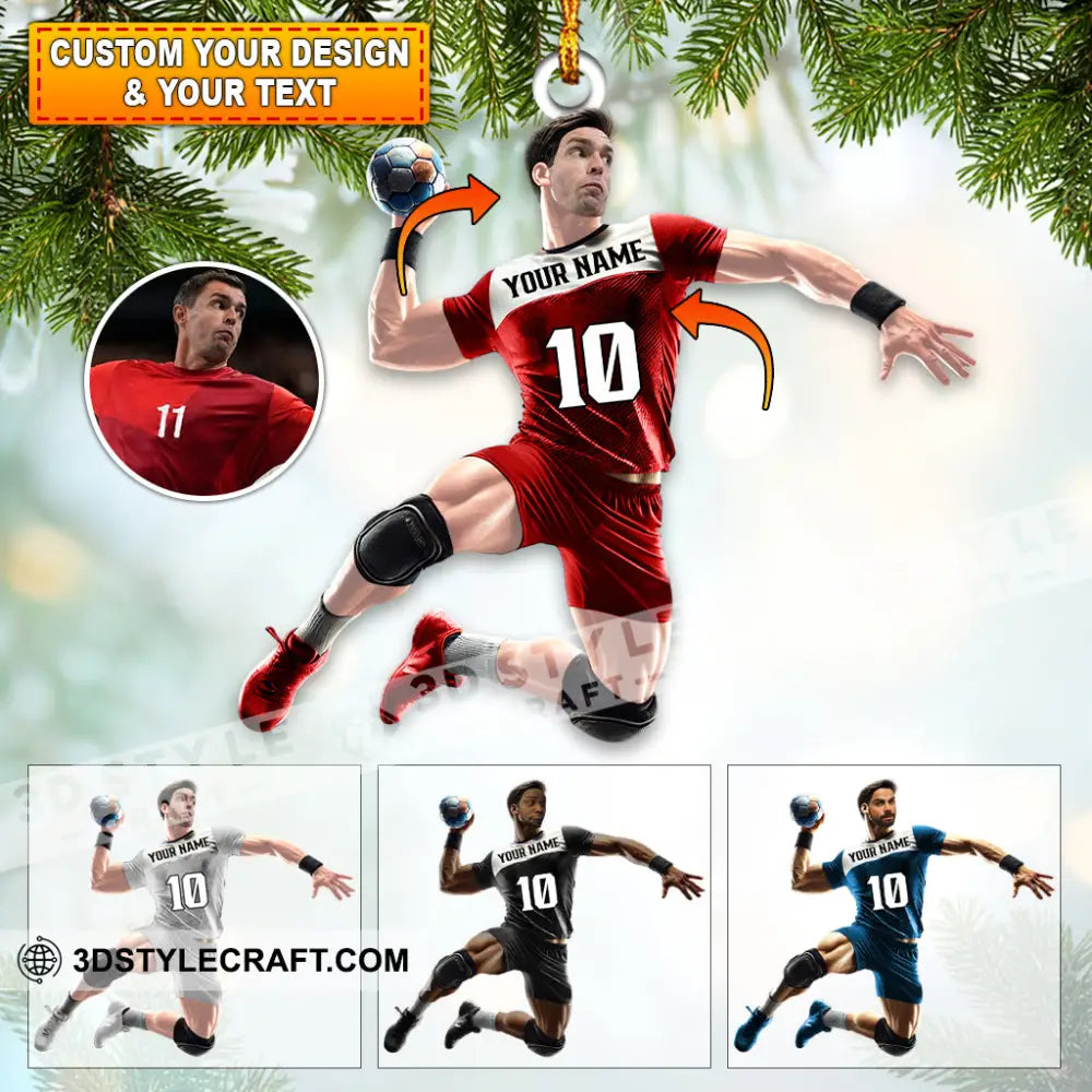 Custom Photo, Name and Number Handball Ornament, Christmas Gift Decora