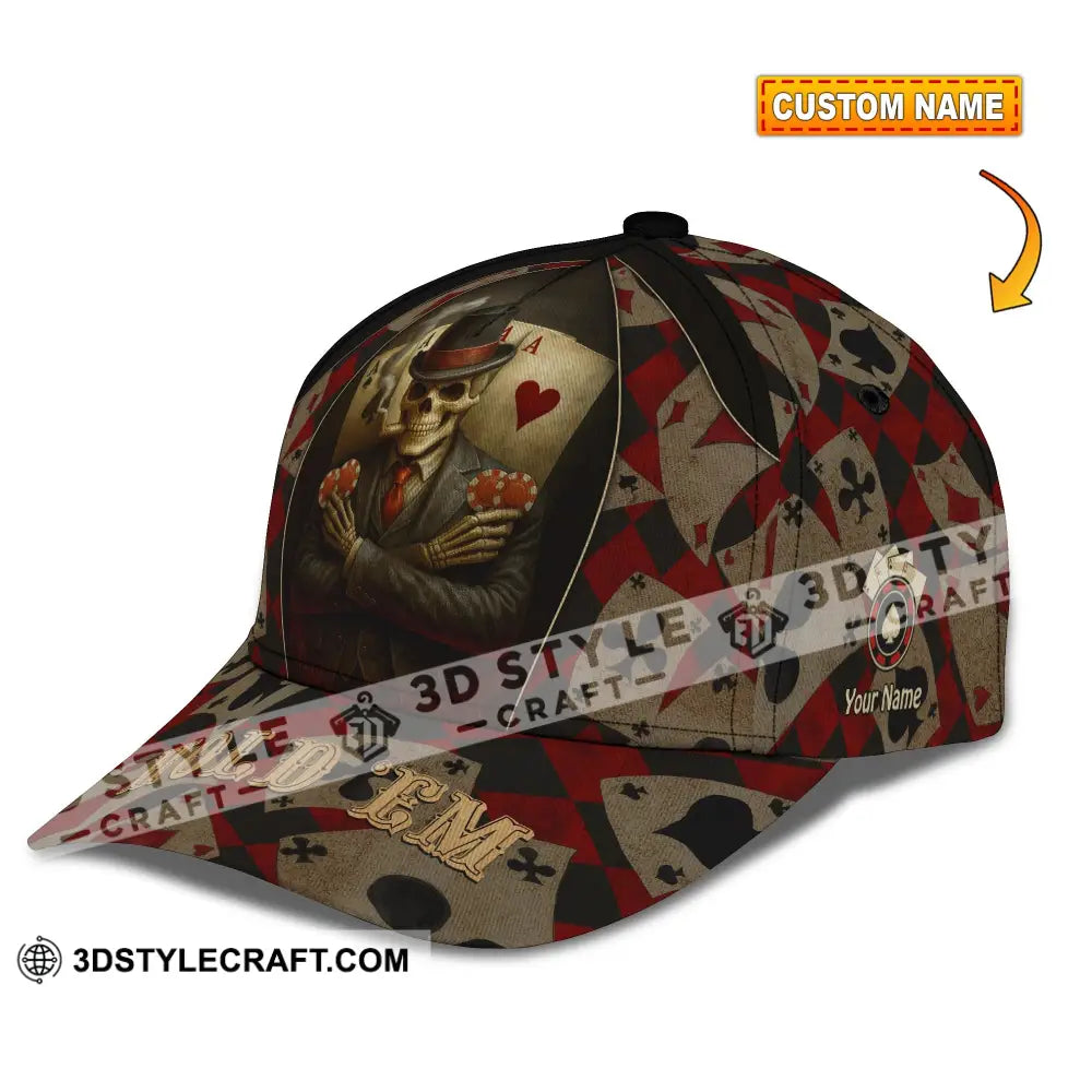 Personalized Cap, Customized Poker Lover Cap, Hold 'Em Skeleton Poker