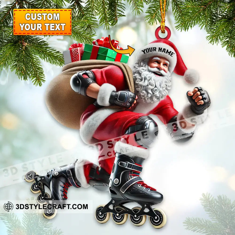 Santa Inline Skate Skating Home Decor Christmas Ornament, Personalized