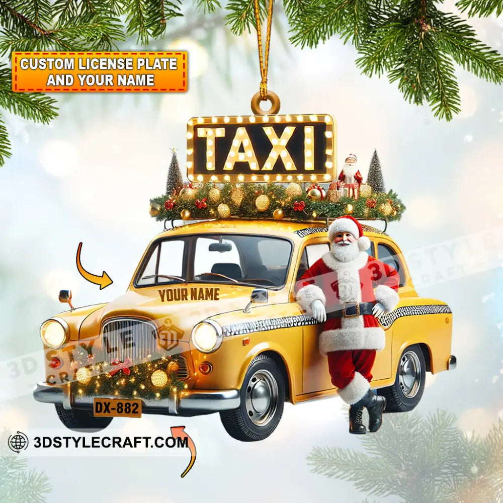 Santa Taxi Christmas Ornament, Personalized Ornament
