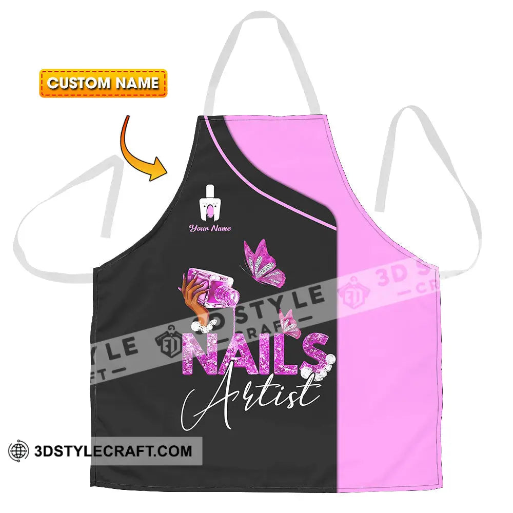 Unisex Apron - Custom Name Apron For Hot Pink Nails Artist
