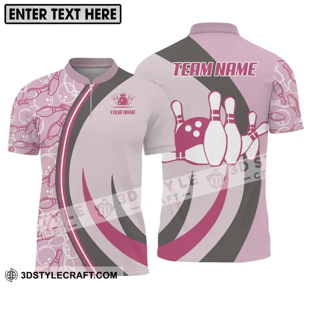 Unisex Shirt - Custom Name And Team Name Bowling Shirt, Pink Bowling
