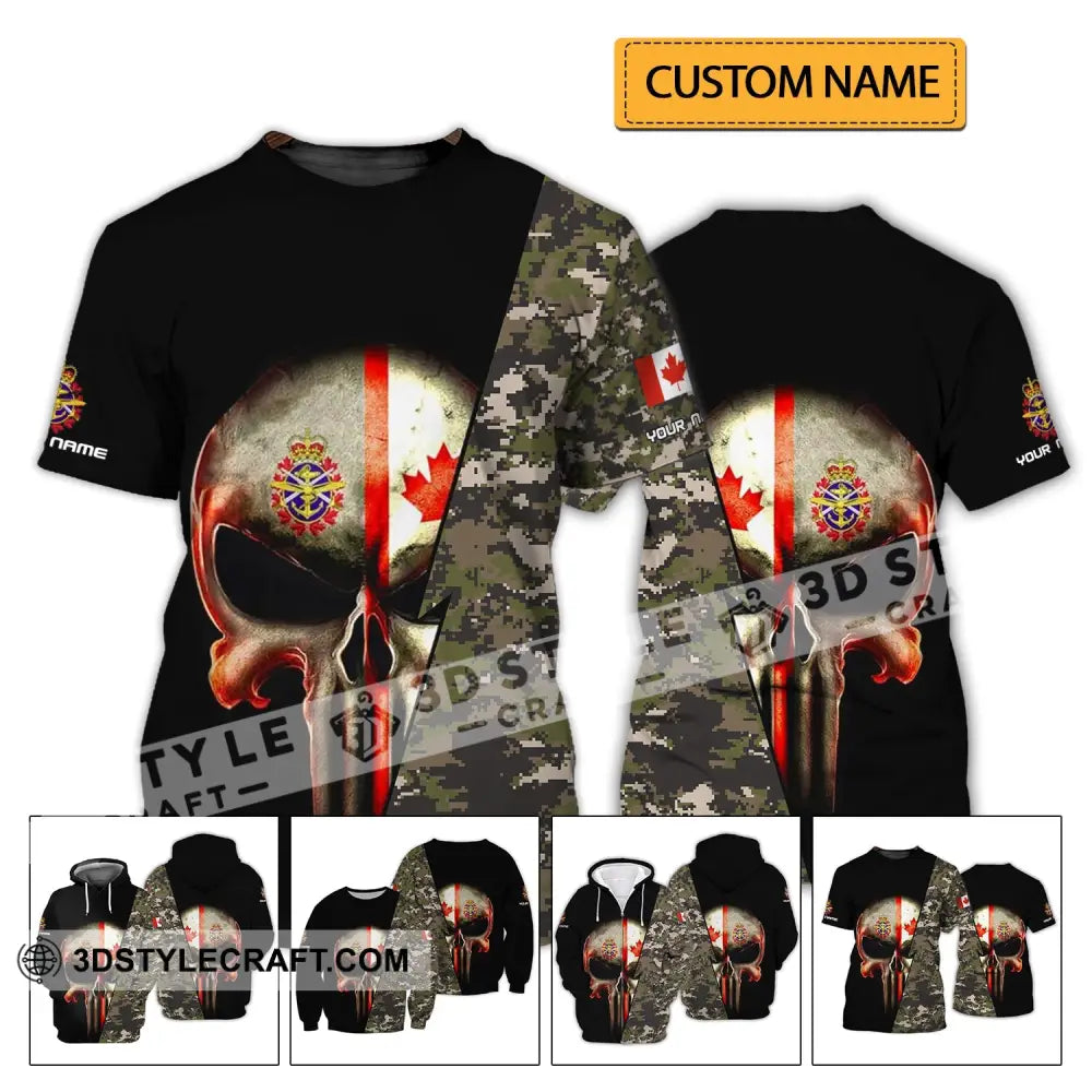 Unisex Shirt - Custom Name Shirt - Canadian Skull With Camouflage Patt