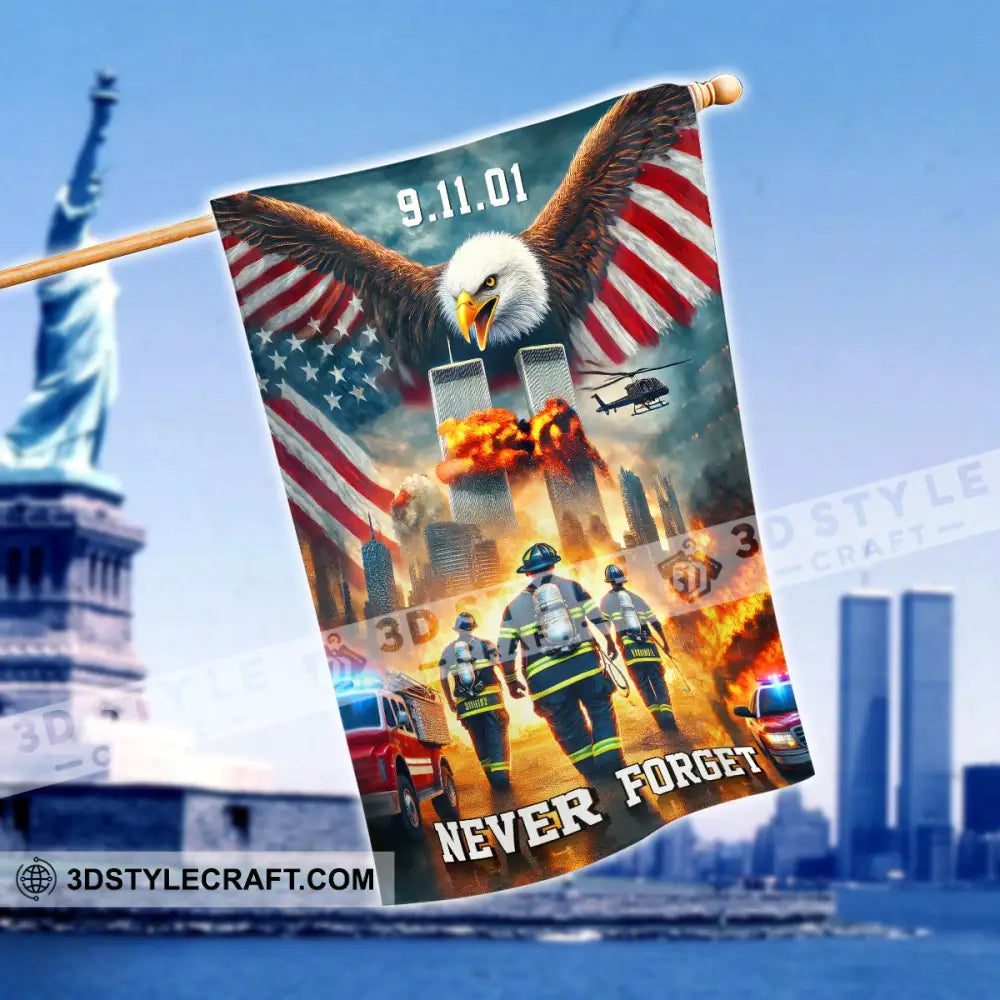 United States Flag, Fireman 911 Memorial - Never Forget - American Mem