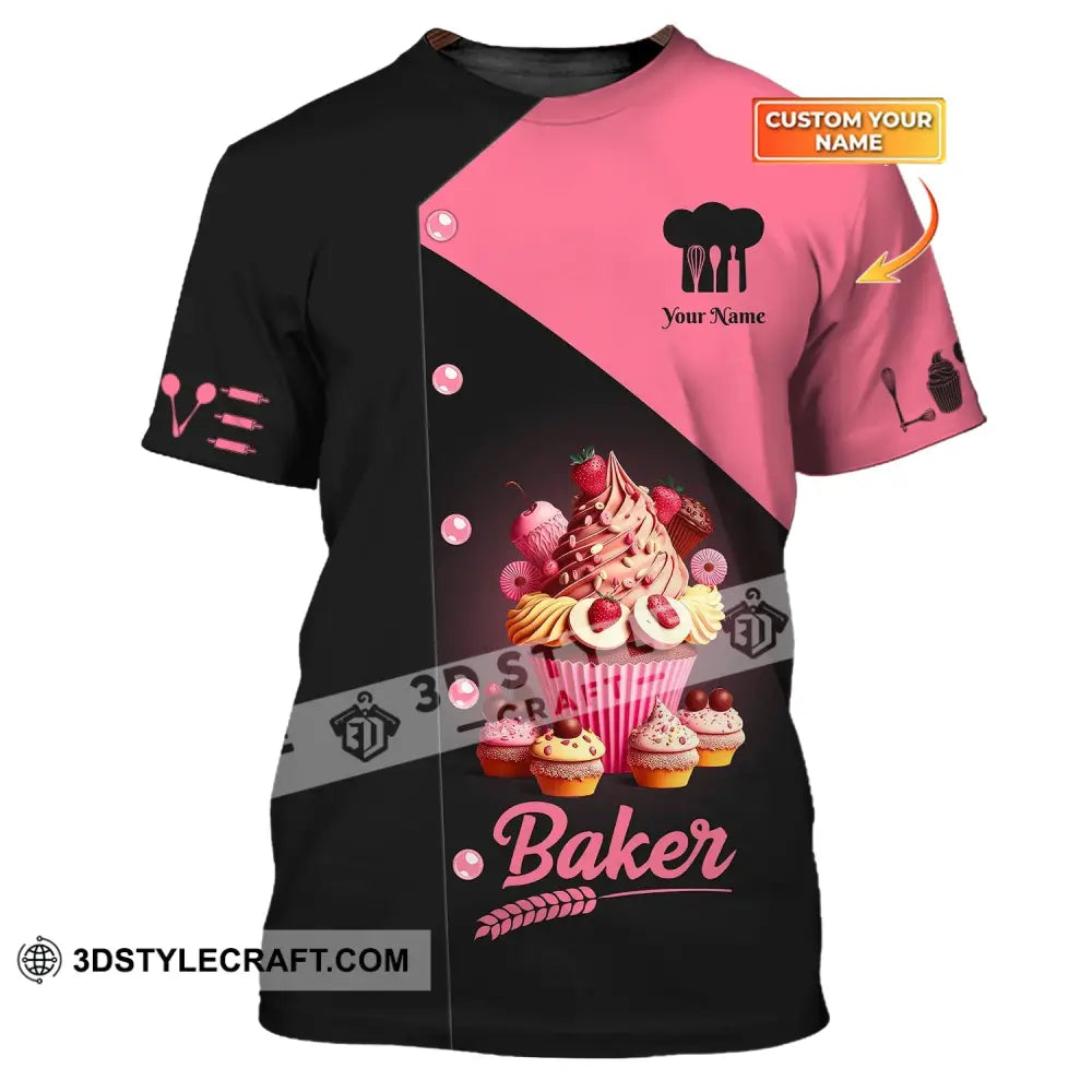 Woman Shirt, Custom Name Bakery Shirt, Baker Shirt, Pink Cake, Bakery